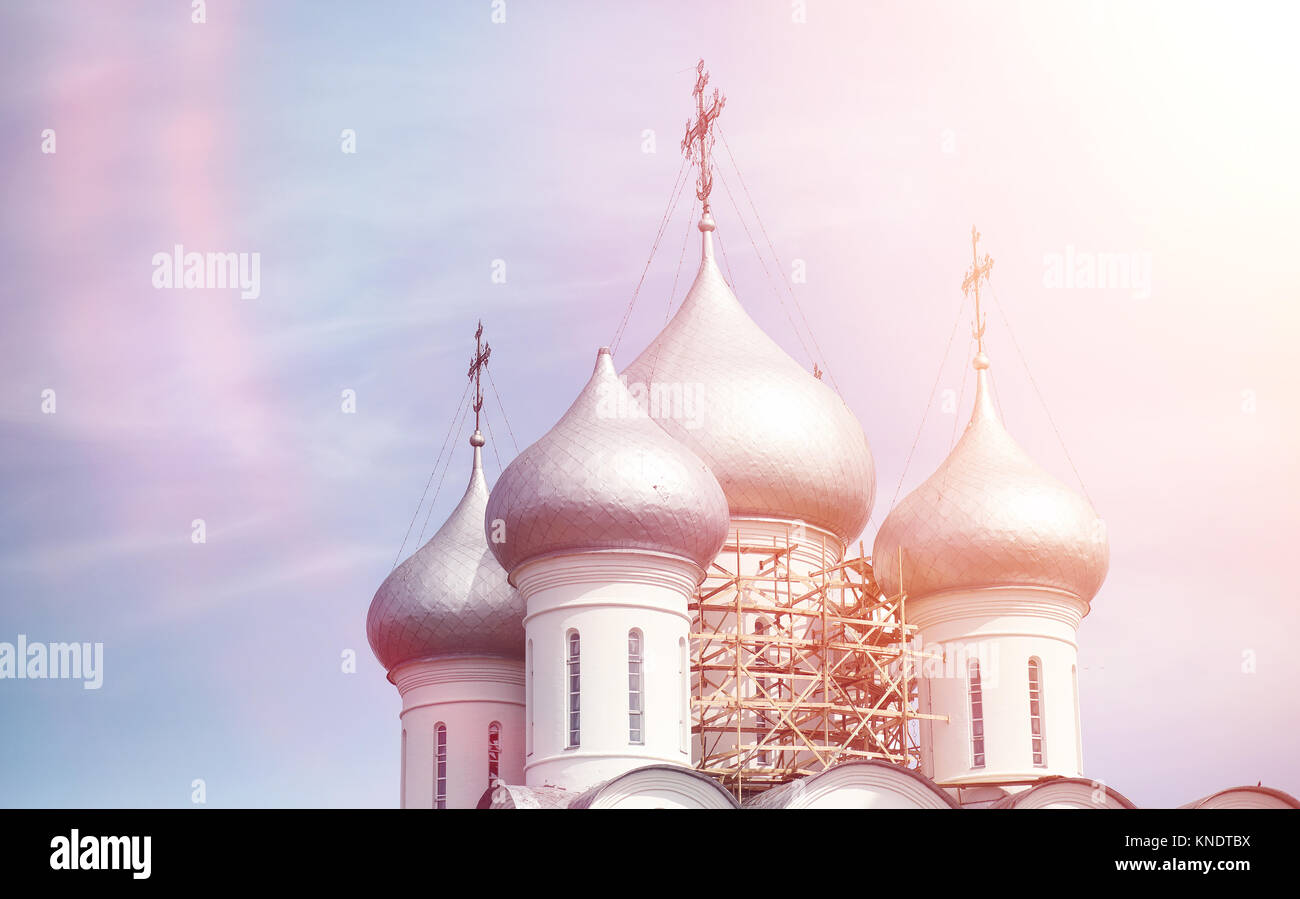 Domes of a religious building. Crosses on the domes of the churc Stock ...