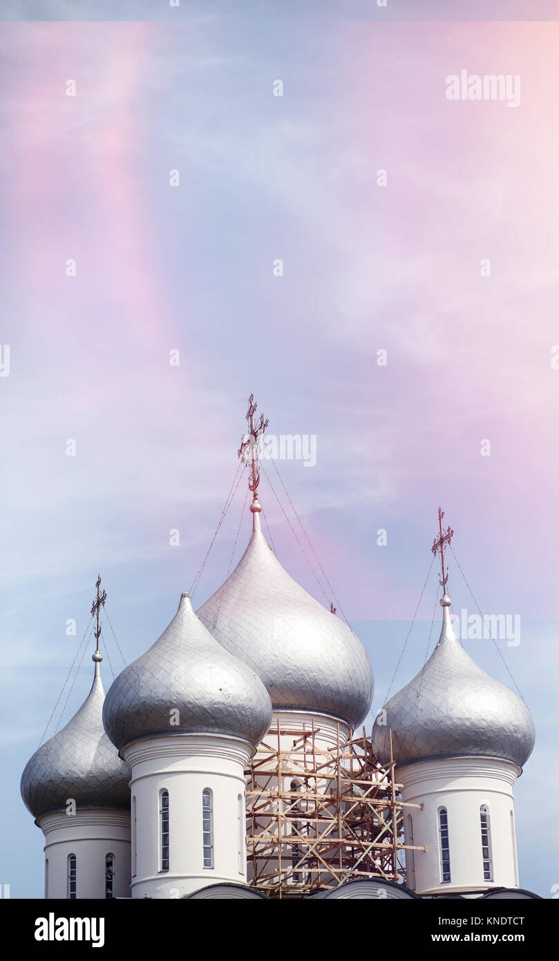 Domes of a religious building. Crosses on the domes of the churc Stock ...