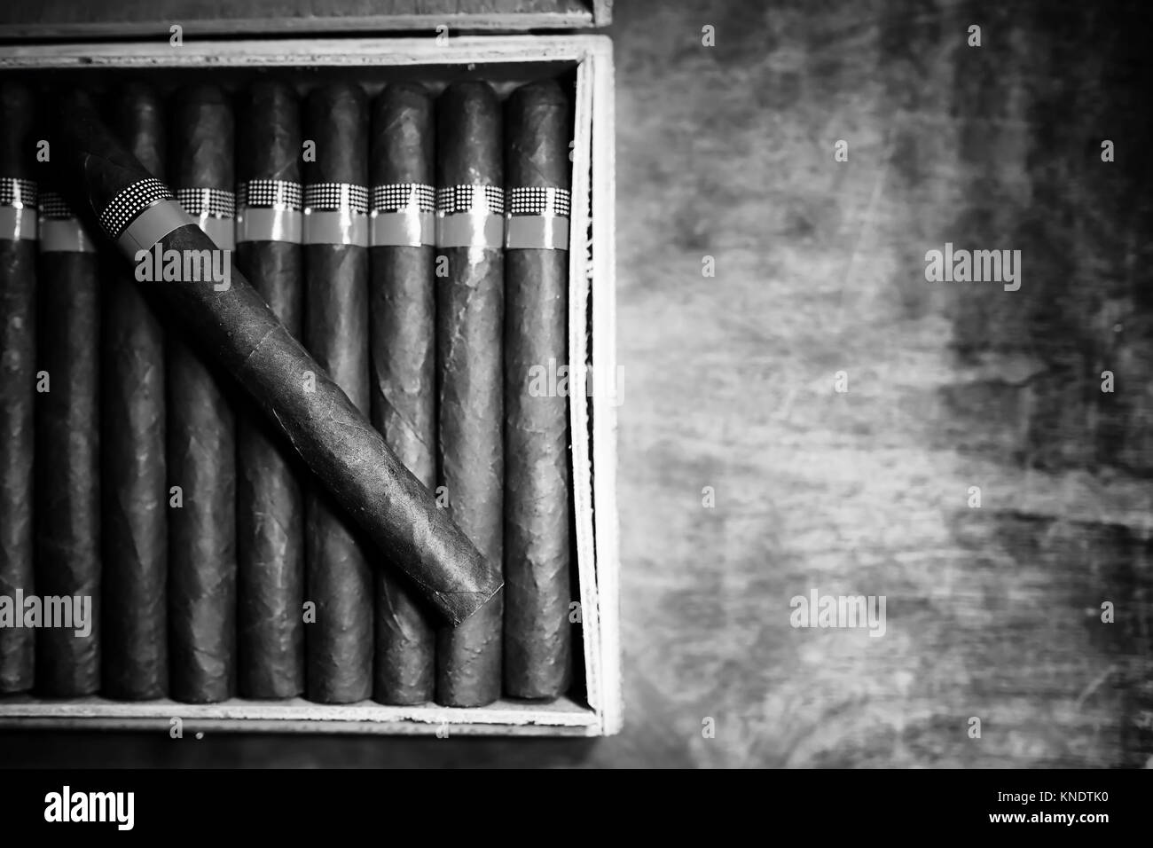 Retro styled photo of large box of Cuban cigars on a wooden tabl Stock ...