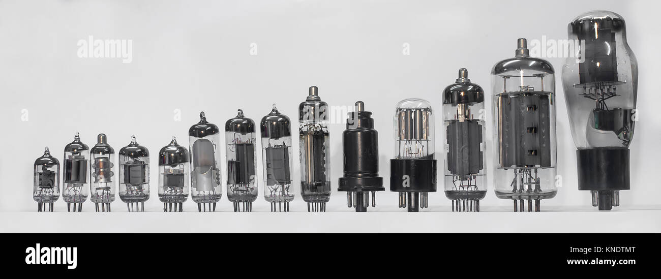 set of old vacuum tubes on white background Stock Photo - Alamy