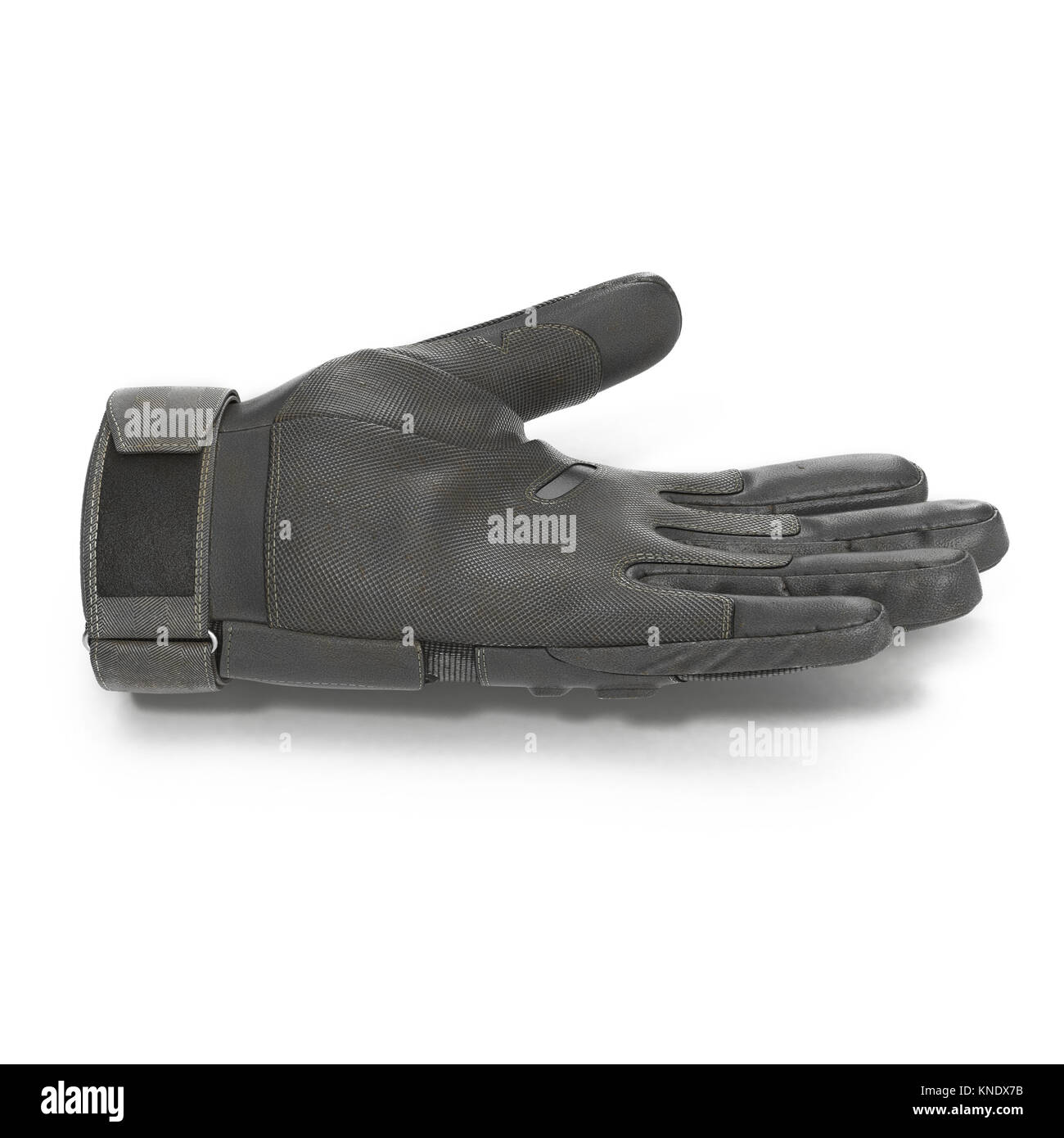 Side view of soldier gloves from black fabric on white. 3D illustration ...