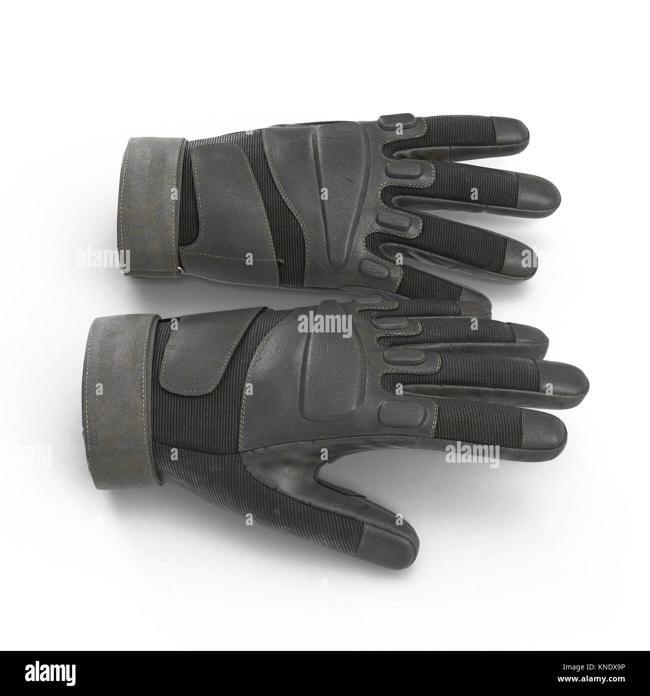 Side view of soldier gloves from black fabric on white. 3D illustration ...