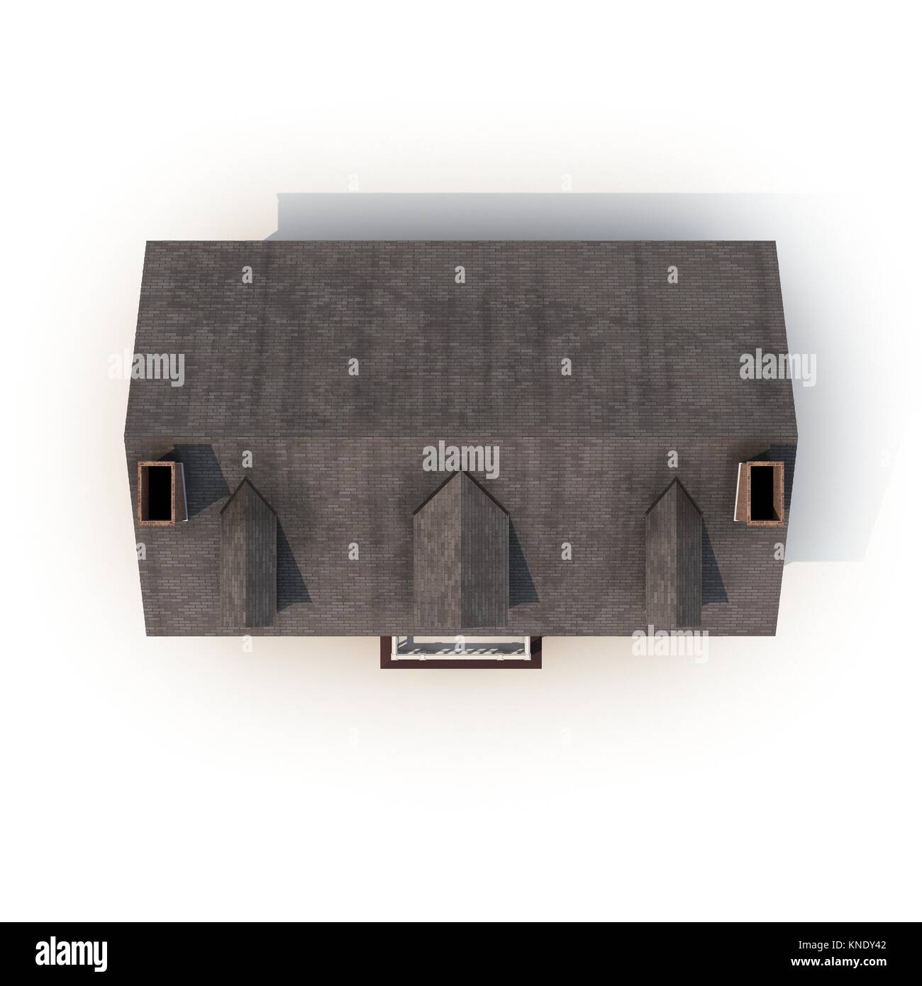 Top view residential building house against white. 3D illustration ...