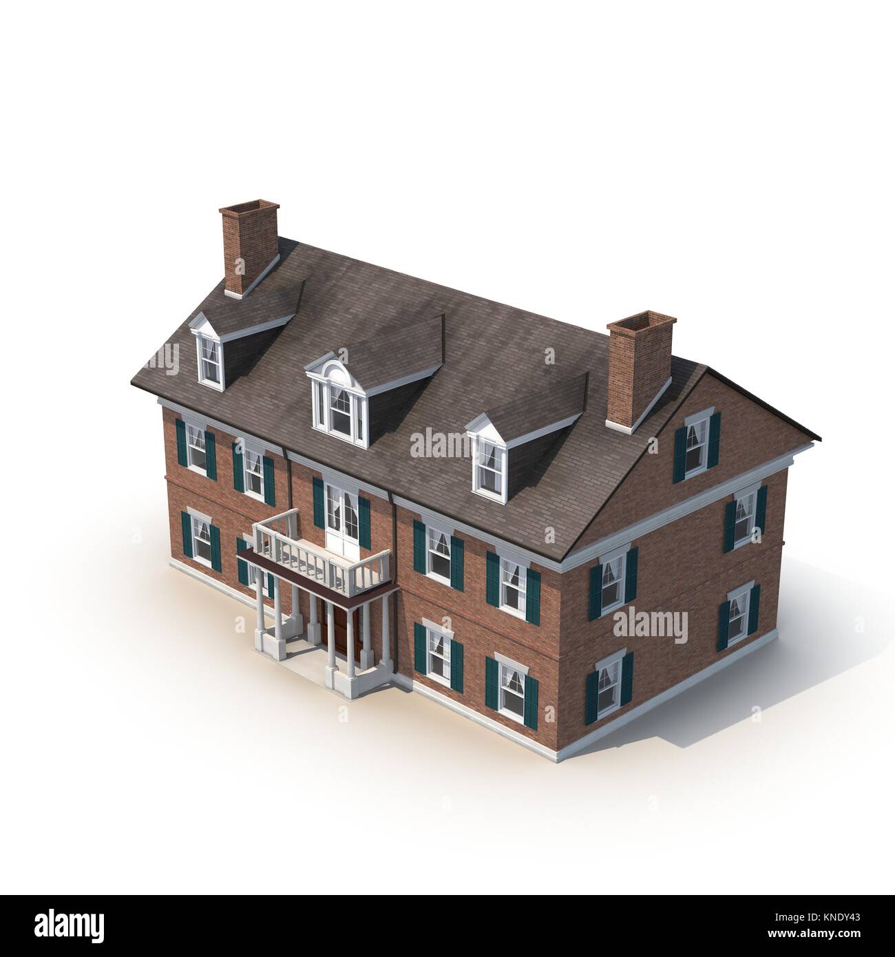 Classic colonial brick house isolated on white. 3D illustration Stock ...