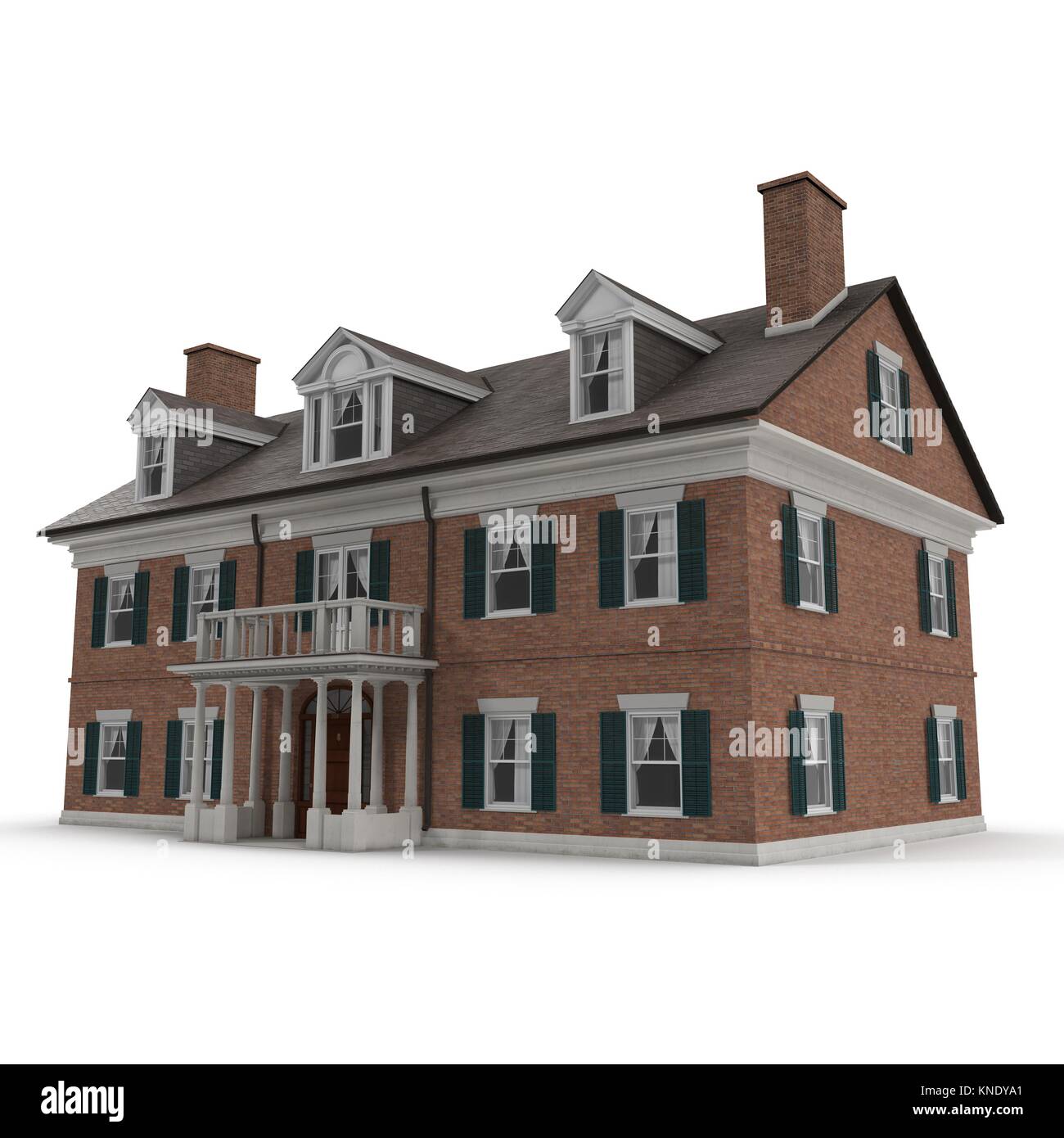 Colonial style reproduction home exterior on white. 3D illustration ...
