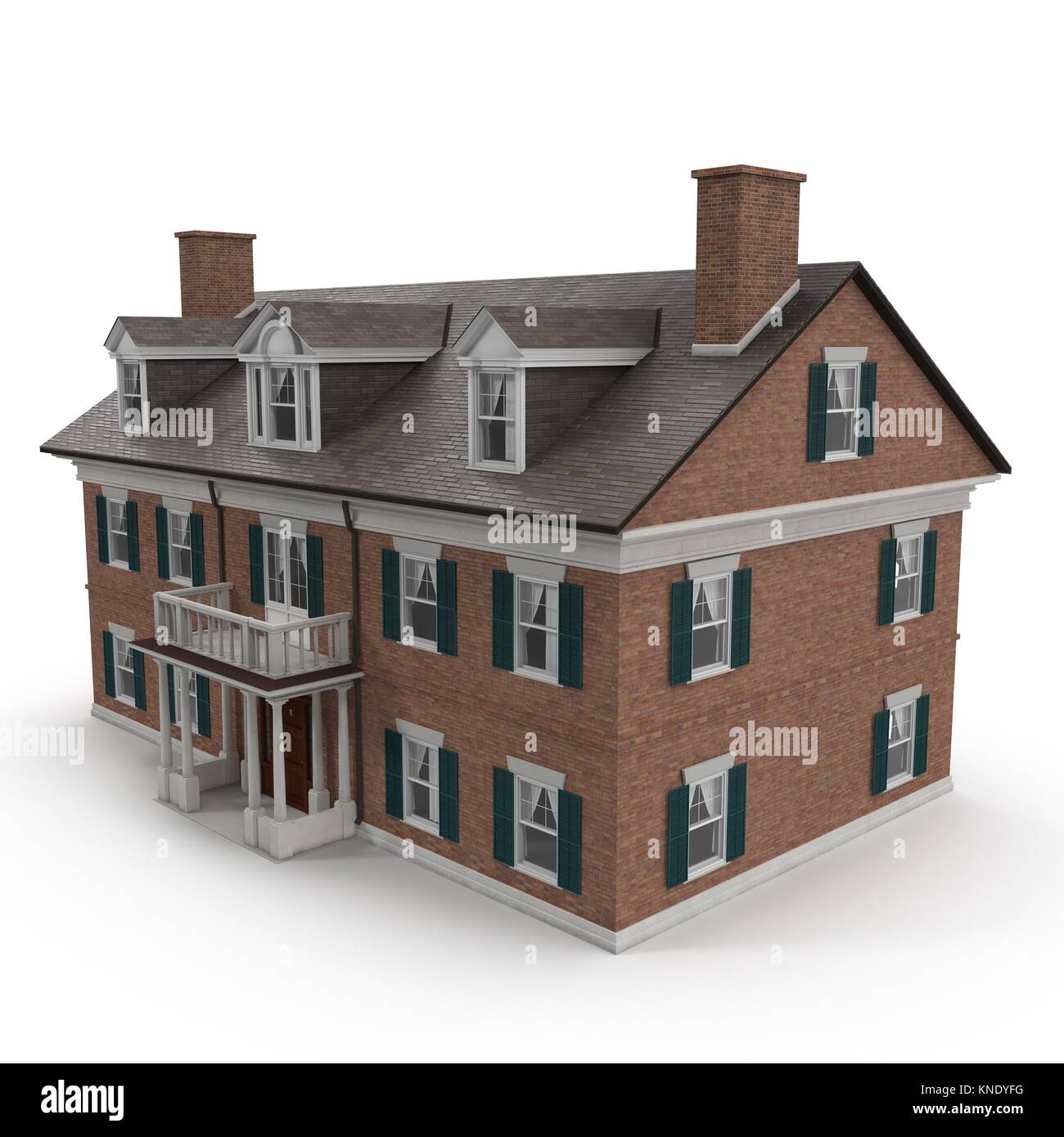 Large two story vintage Colonial style house on white. 3D illustration ...