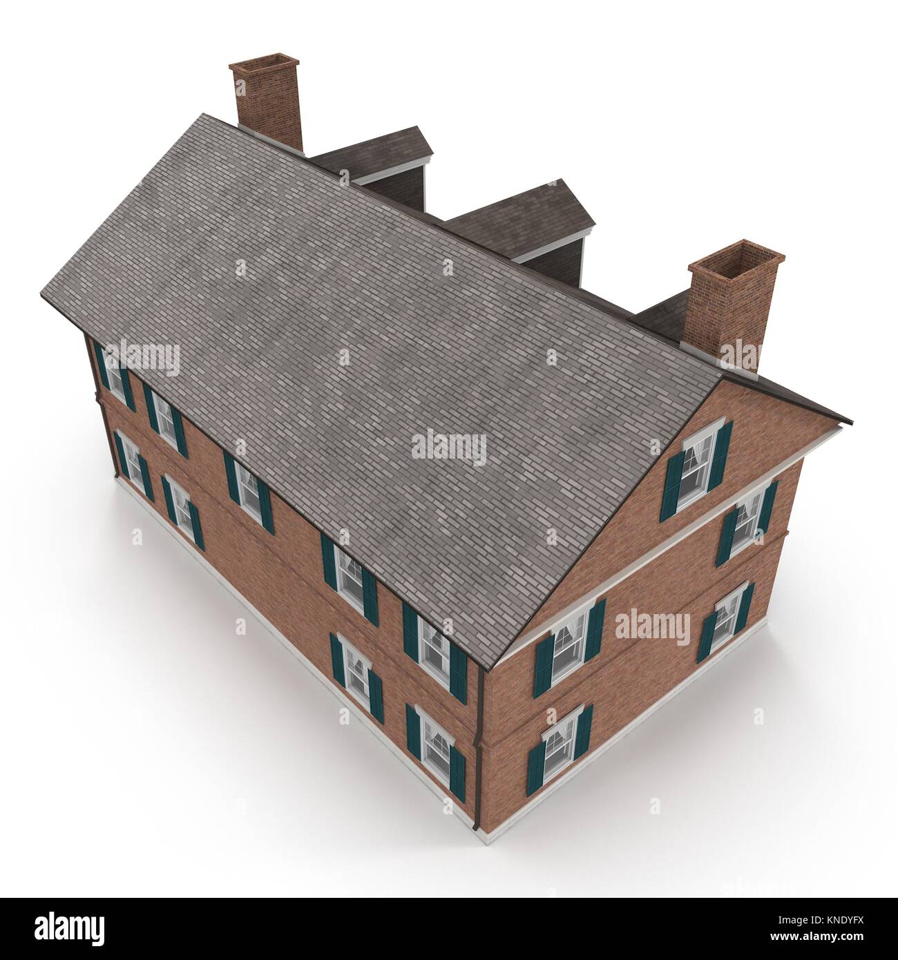 Red brick Colonial Architecture style on white. Angle from up. 3D ...