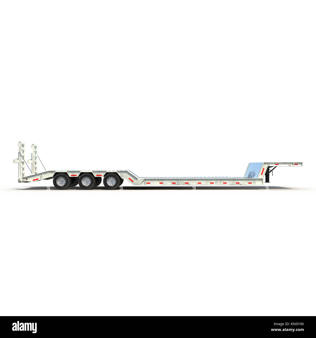 Double Drop Lowboy Tri Axle Trailer on white. Side view. 3D ...