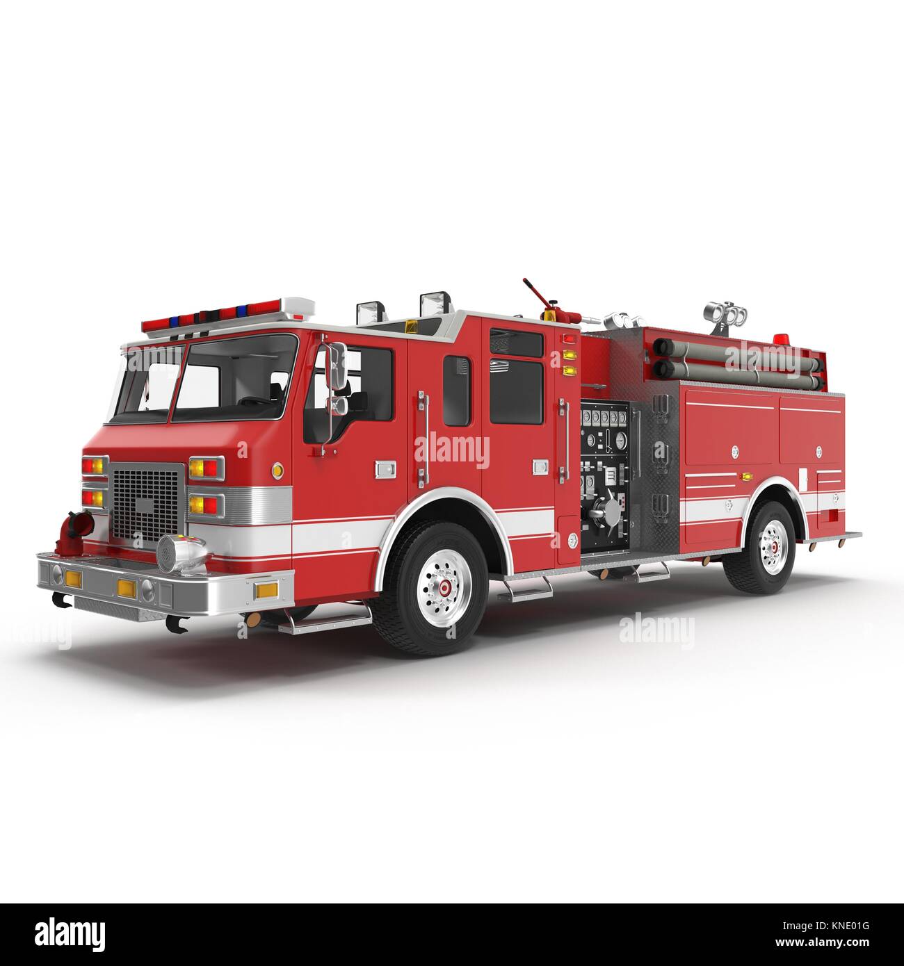 Big Red Fire Truck Isolated on White. 3D illustration Stock Photo - Alamy