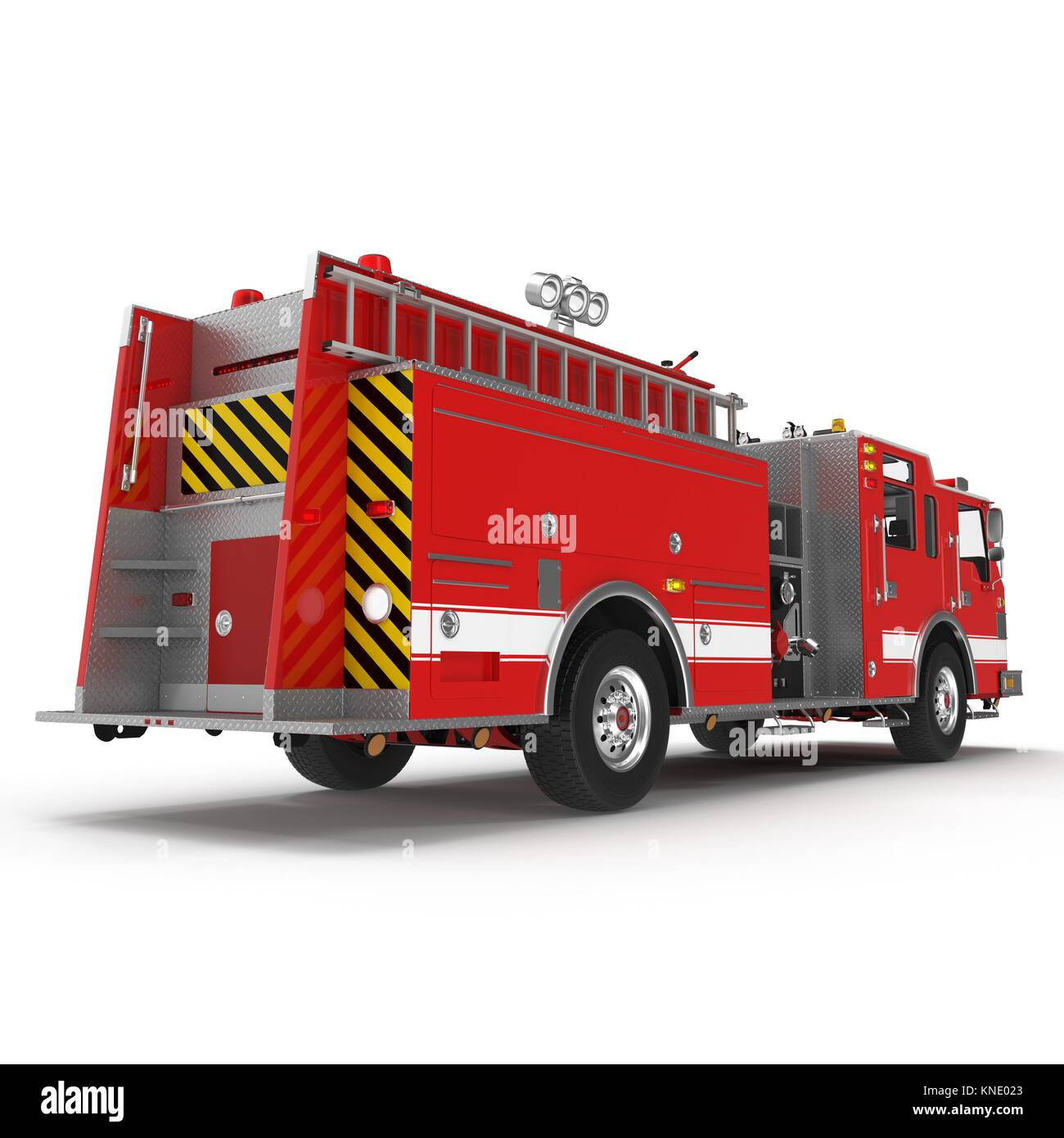 Fire truck or engine Isolated on White. Rear view. 3D illustration ...