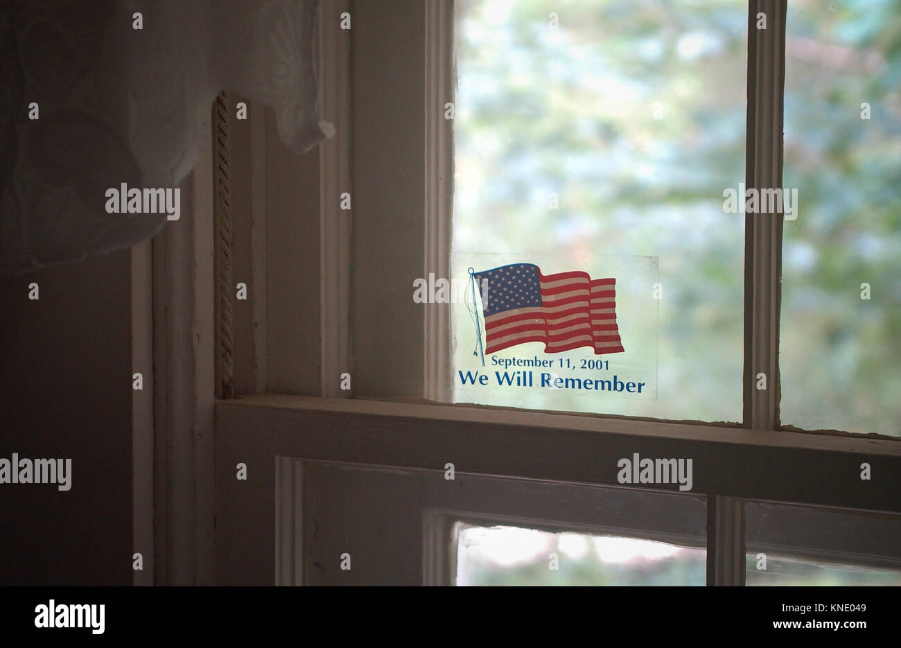 We Will Remember September 11th Sticker on Window Stock Photo - Alamy