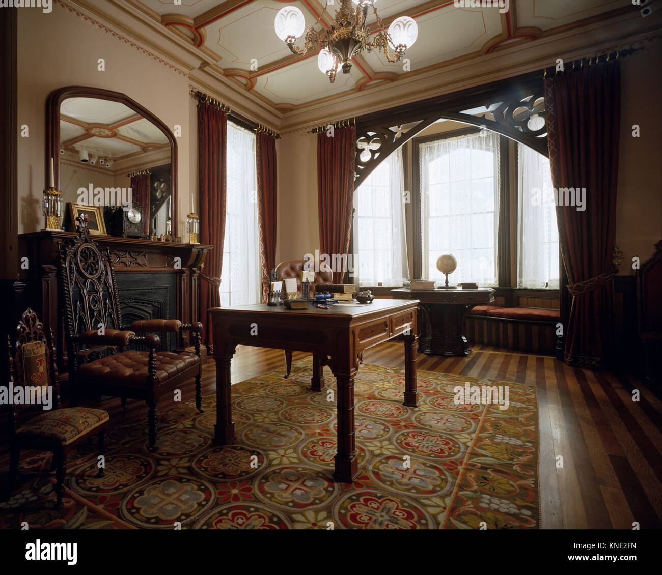 A Gothic library, featuring distinct architectural details typical of ...