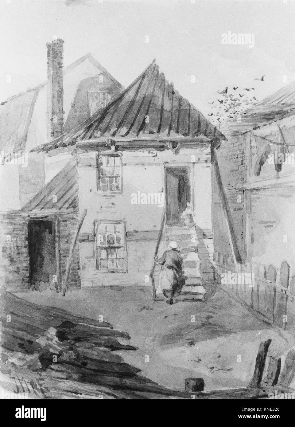 An illustration of Fort Pitt barracks from the Cropsey Album depicting ...