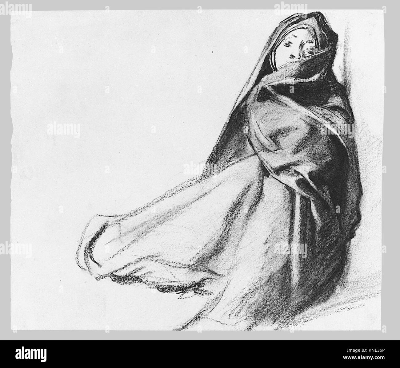 This sculpture features a draped seated woman, captured in a pose that ...