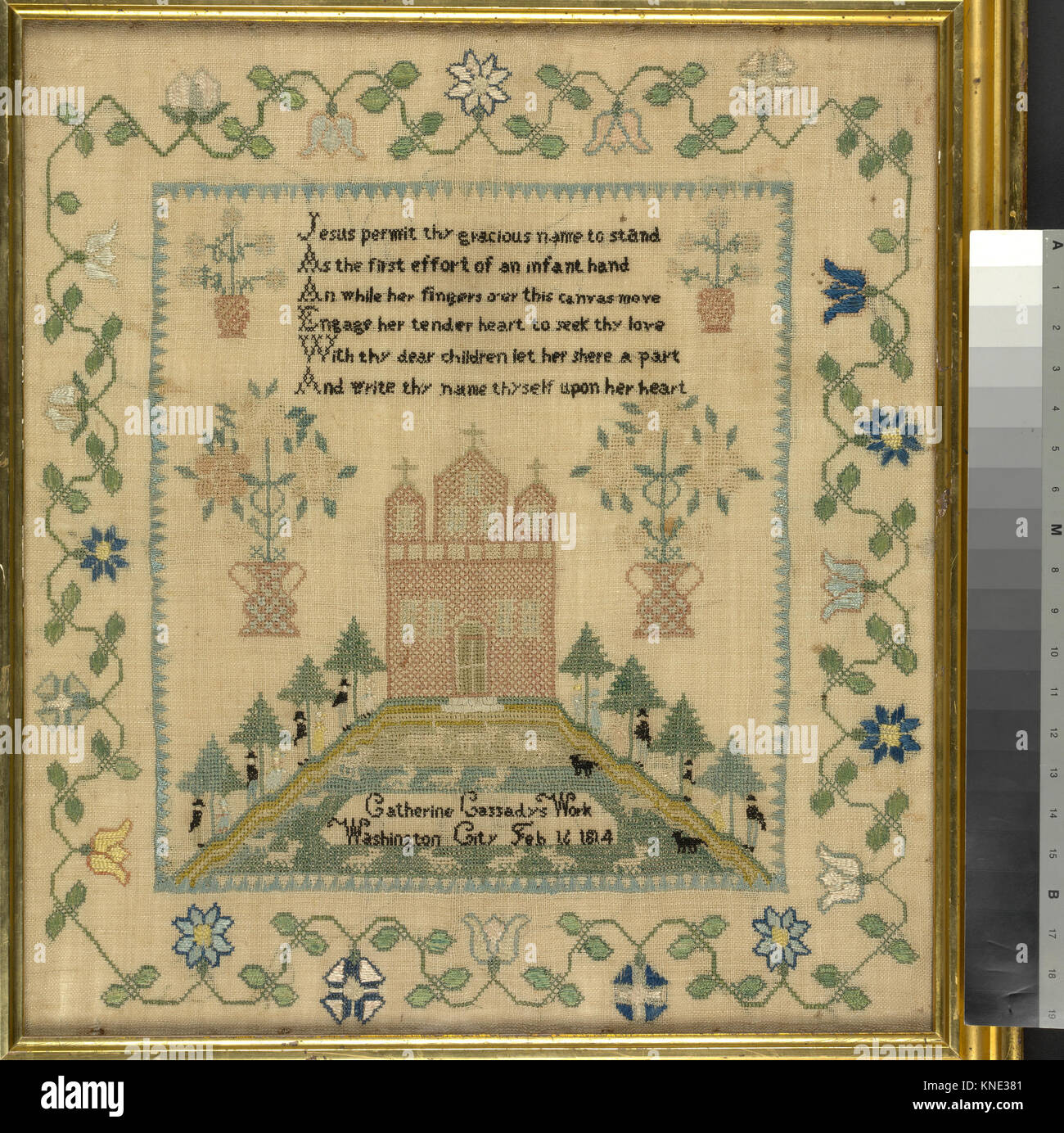 This embroidered sampler showcases intricate needlework and patterns ...