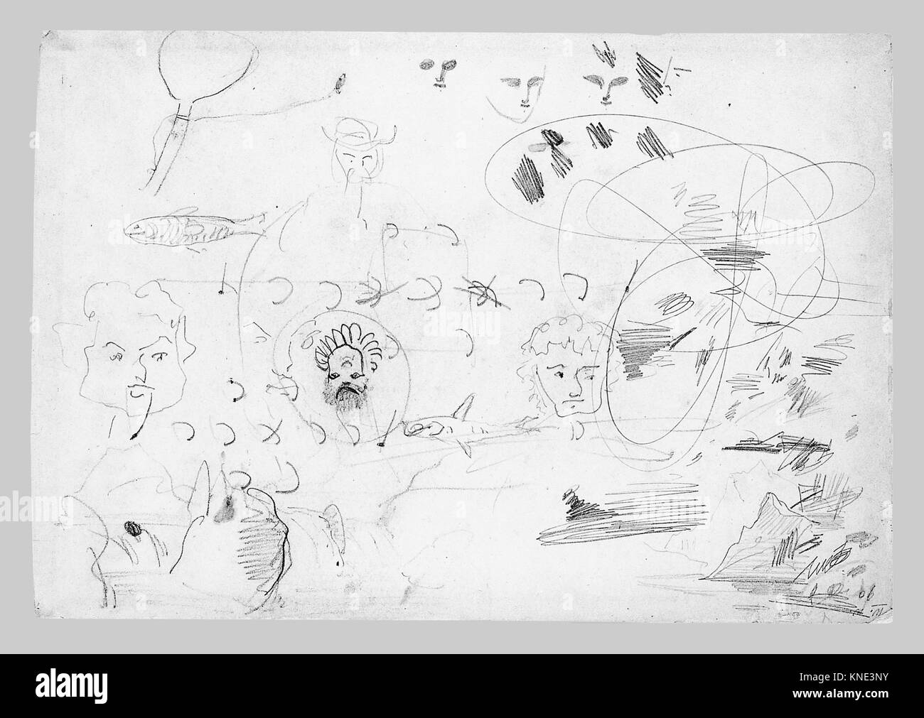 This sketchbook page shows caricature drawings of fish, created in ...