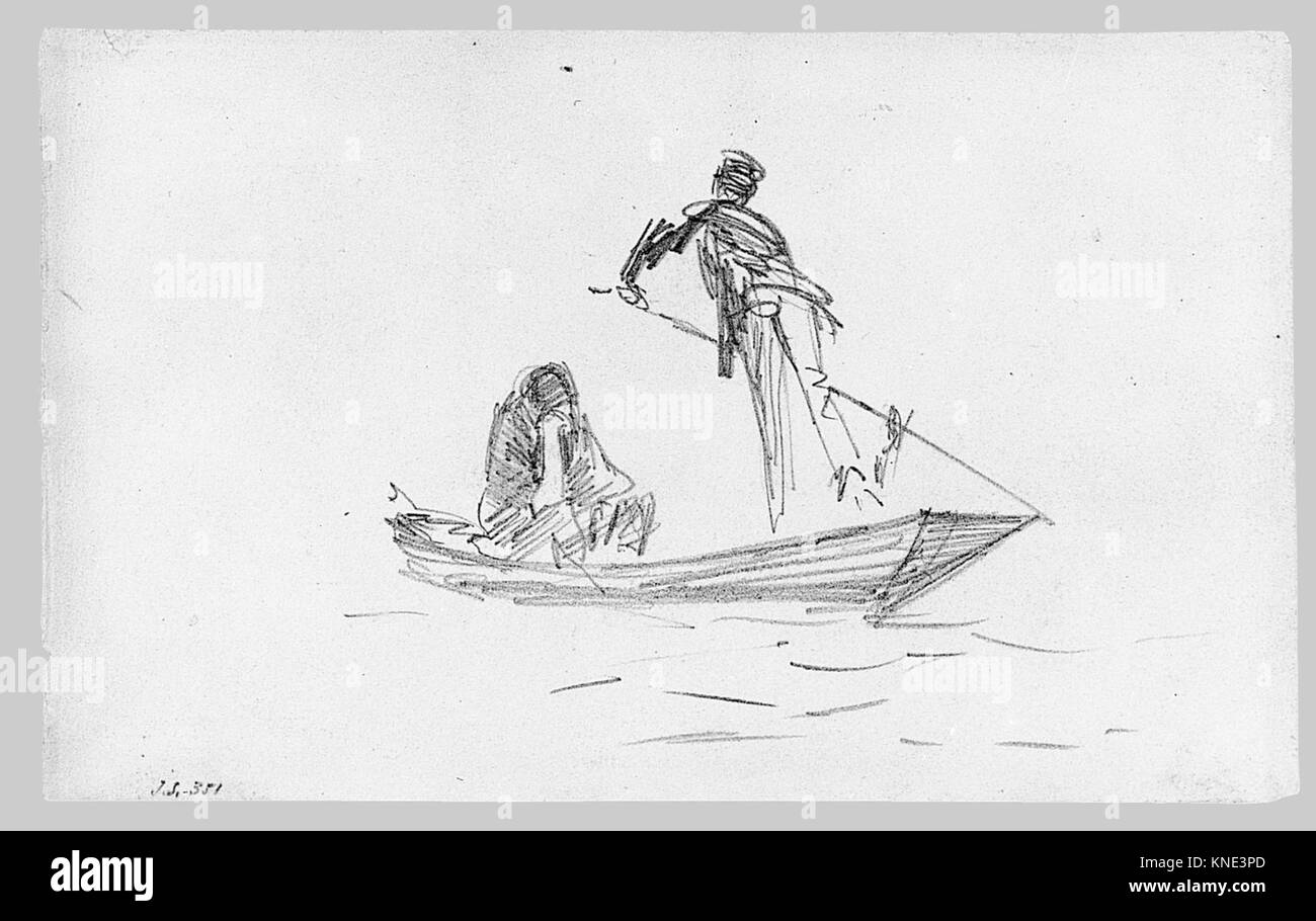 This drawing, titled 'Figures in Gondola', captures figures on a ...