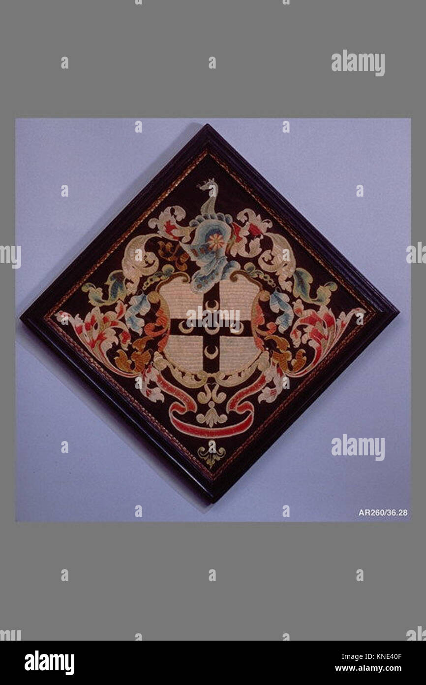 A coat of arms, displaying heraldic elements that represent a family ...