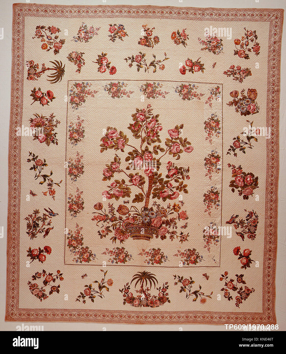 A chintz appliqué quilt with detailed patterns and designs ...