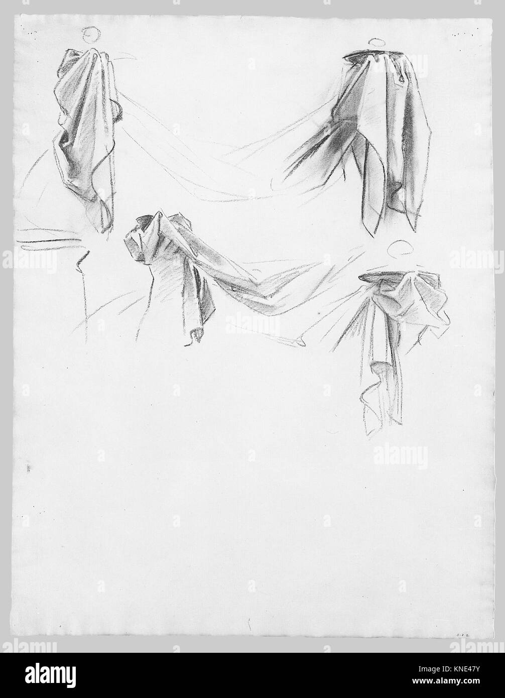 Preparatory drapery studies for a church, showing fabric folds and ...