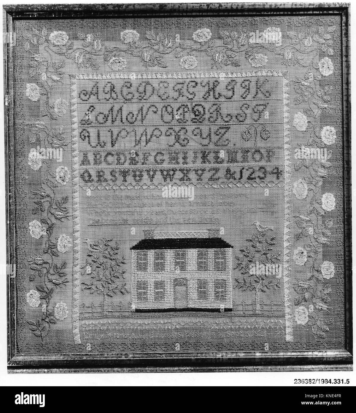 This embroidered sampler exemplifies intricate stitching and design ...