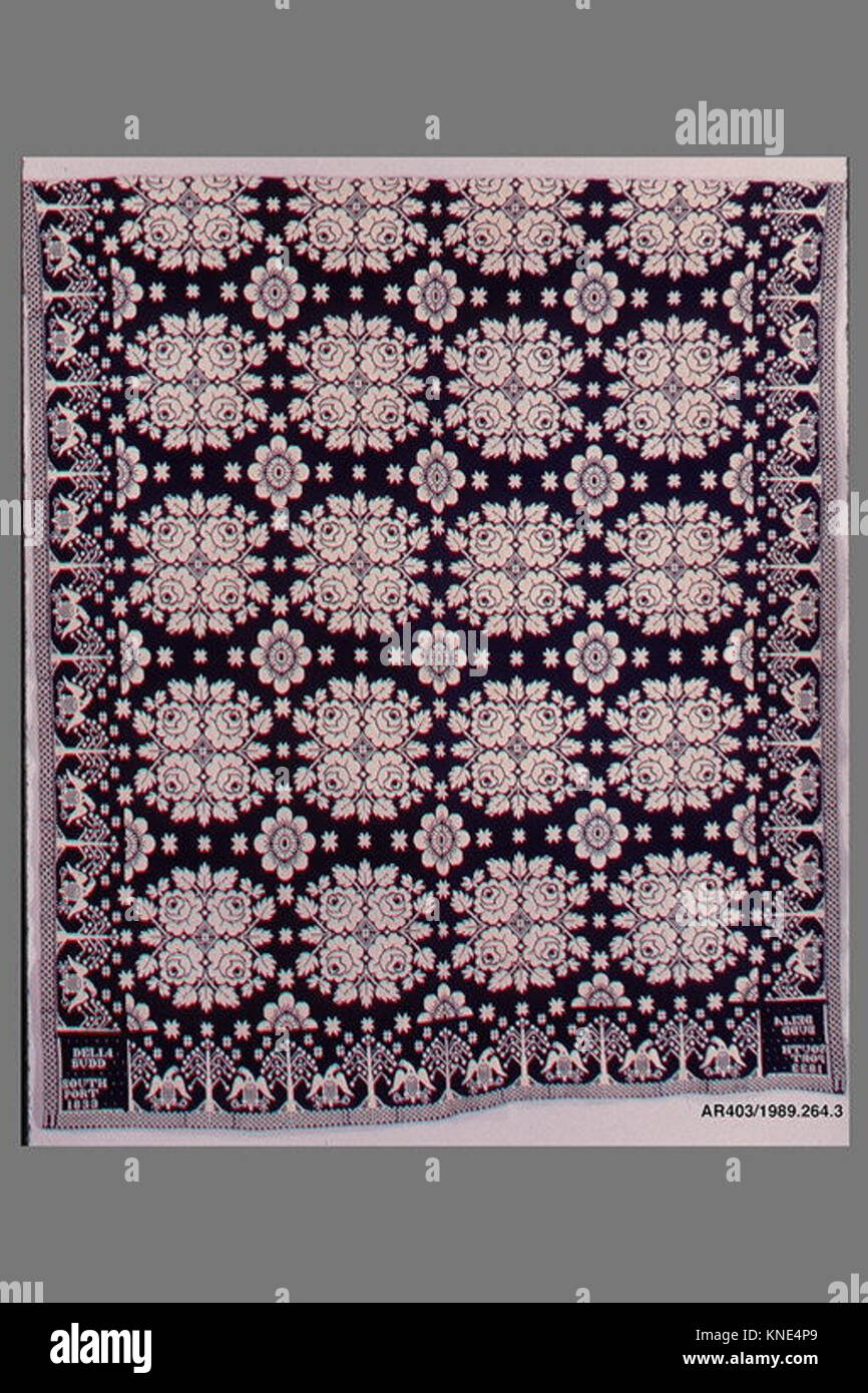 This coverlet is a woven textile, demonstrating intricate patterns and ...