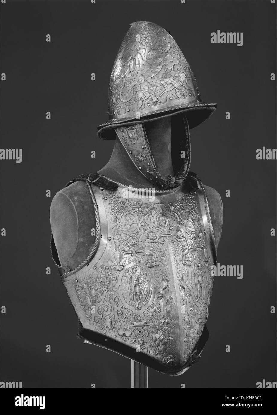 A set of armor with helmet, breastplate, and backplate from the ...