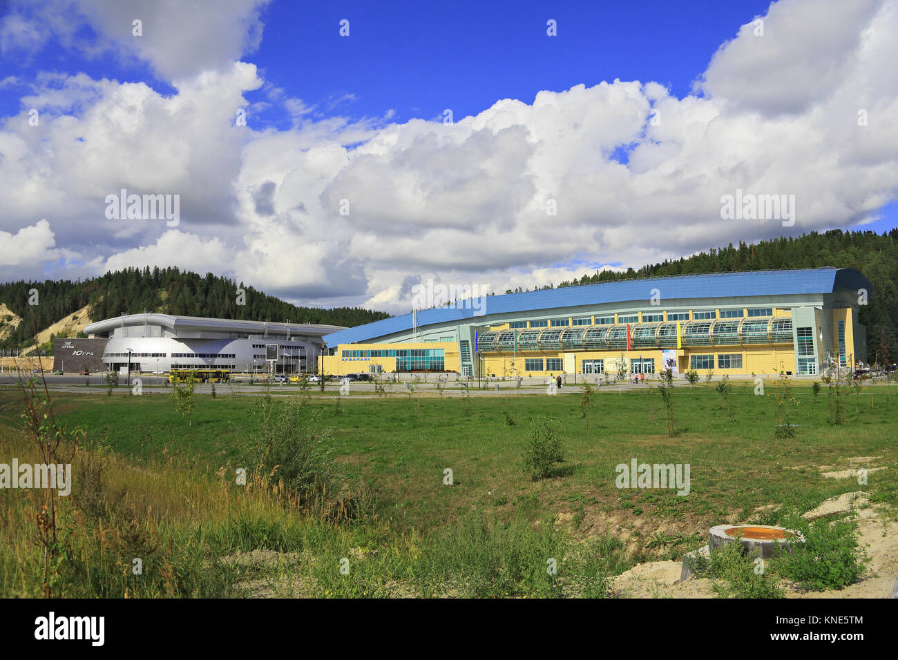 Russia, Khanty-Mansiysk, aquapark buildings and "Yugra Arena Stock ...