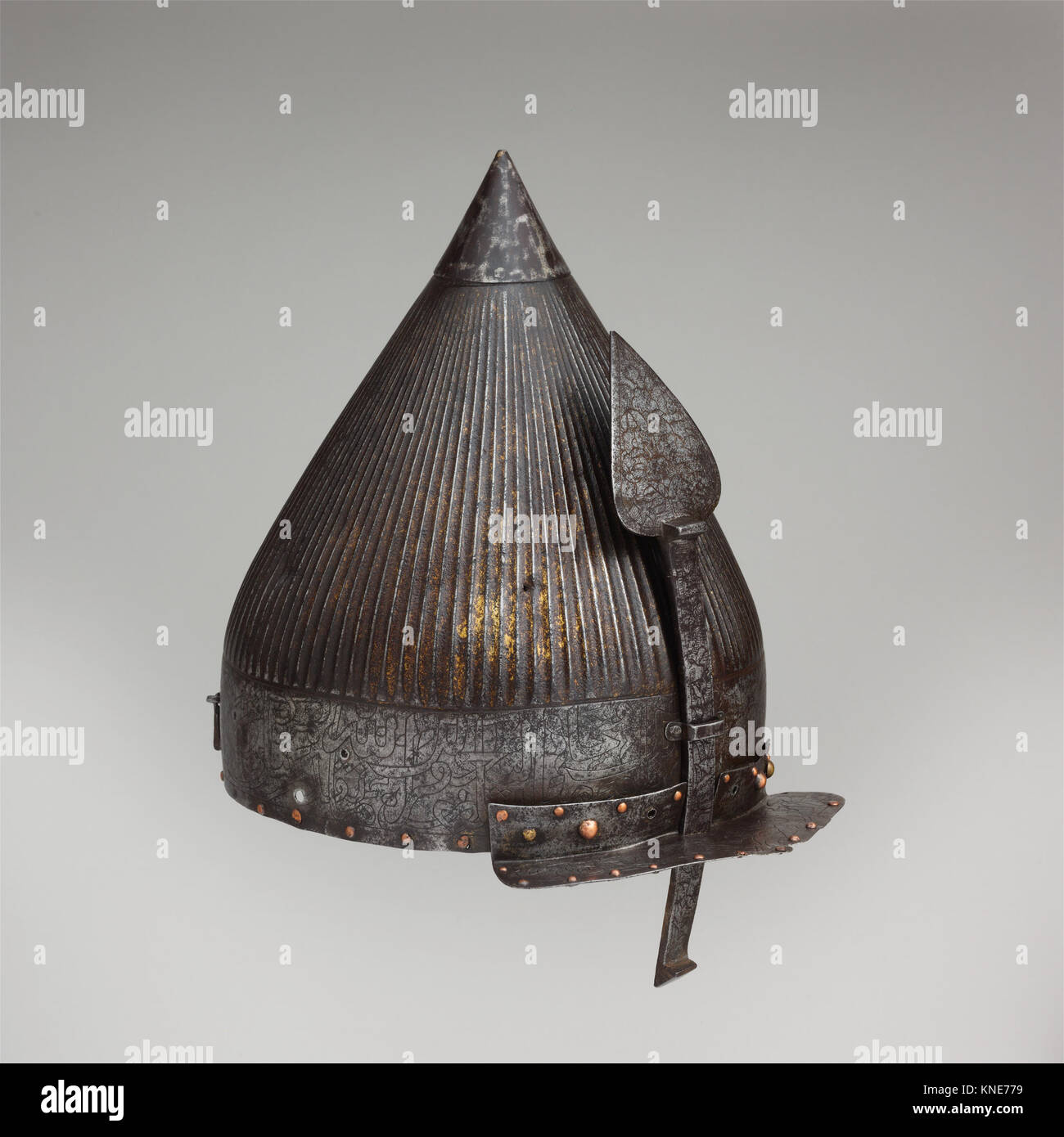 This helmet is a historical example of protective headgear, showing ...
