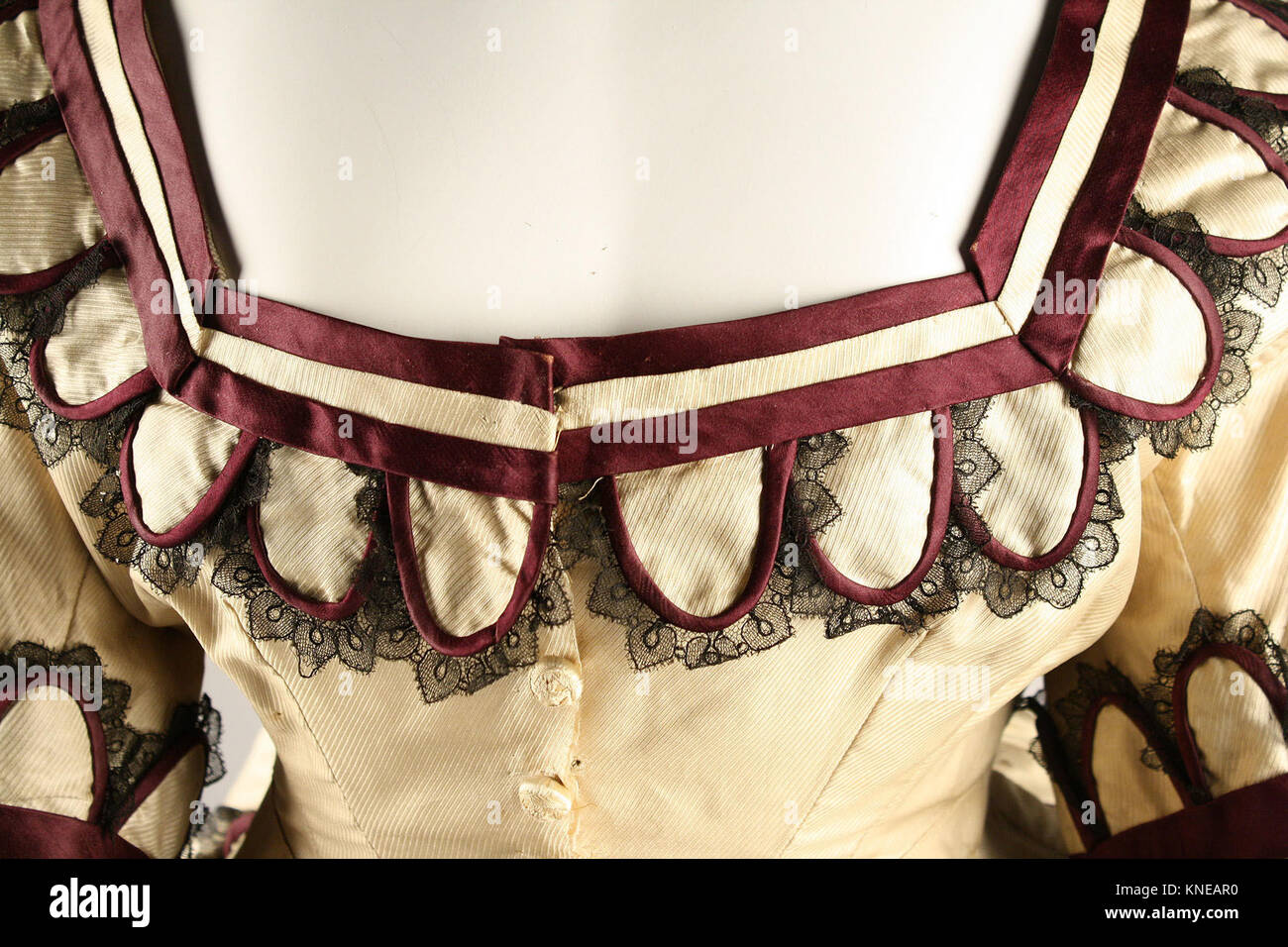 This historical dress highlights period fashion, intricate fabric ...