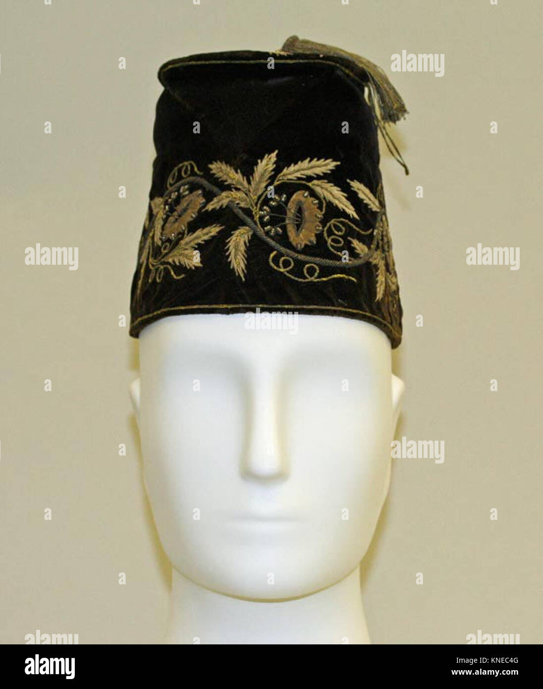 A historical cap from the MET collection, showcasing a detailed design ...