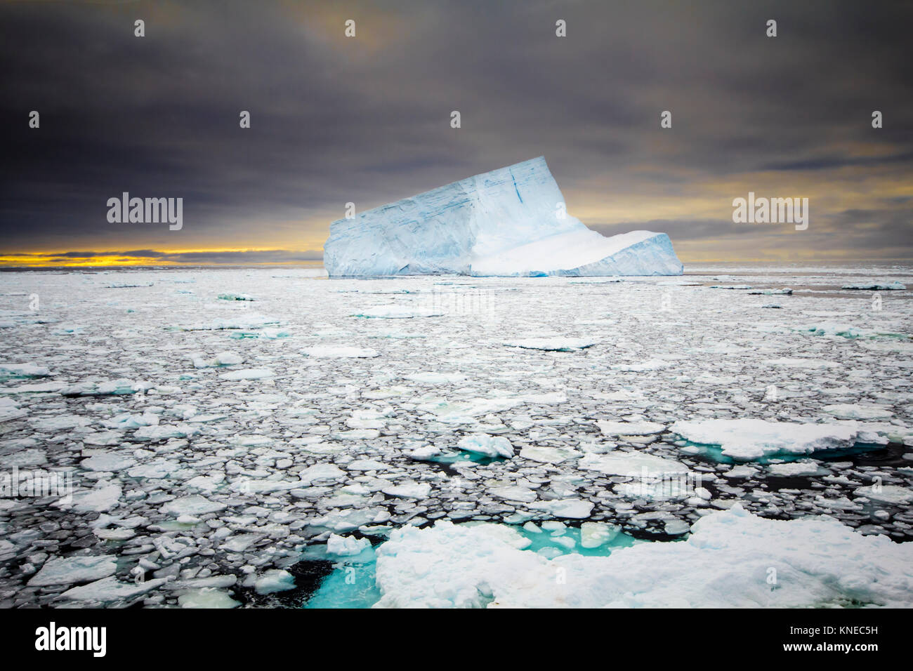 Blue colored iceberg during sunset in Antarctica (Weddell Sea Stock ...