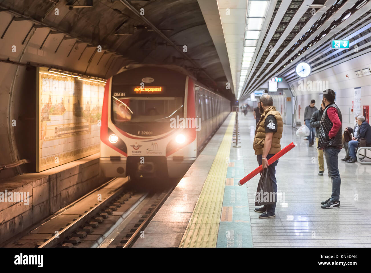 Unidentified wait for Marmaray train in Subway metro.Istanbul,Turkey,28 ...