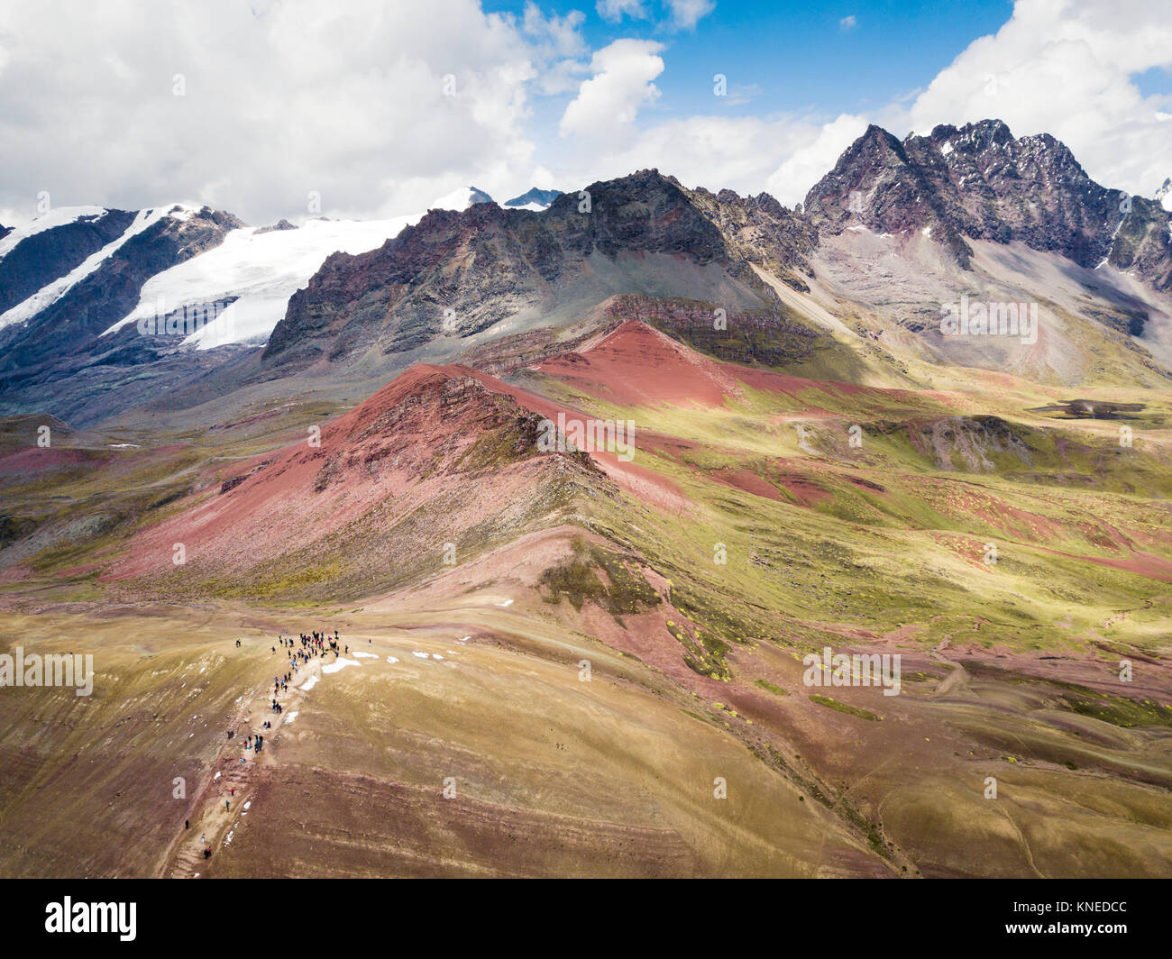Massive Andes peaks next to Rainbow mountain in Peru, aerial view Stock ...