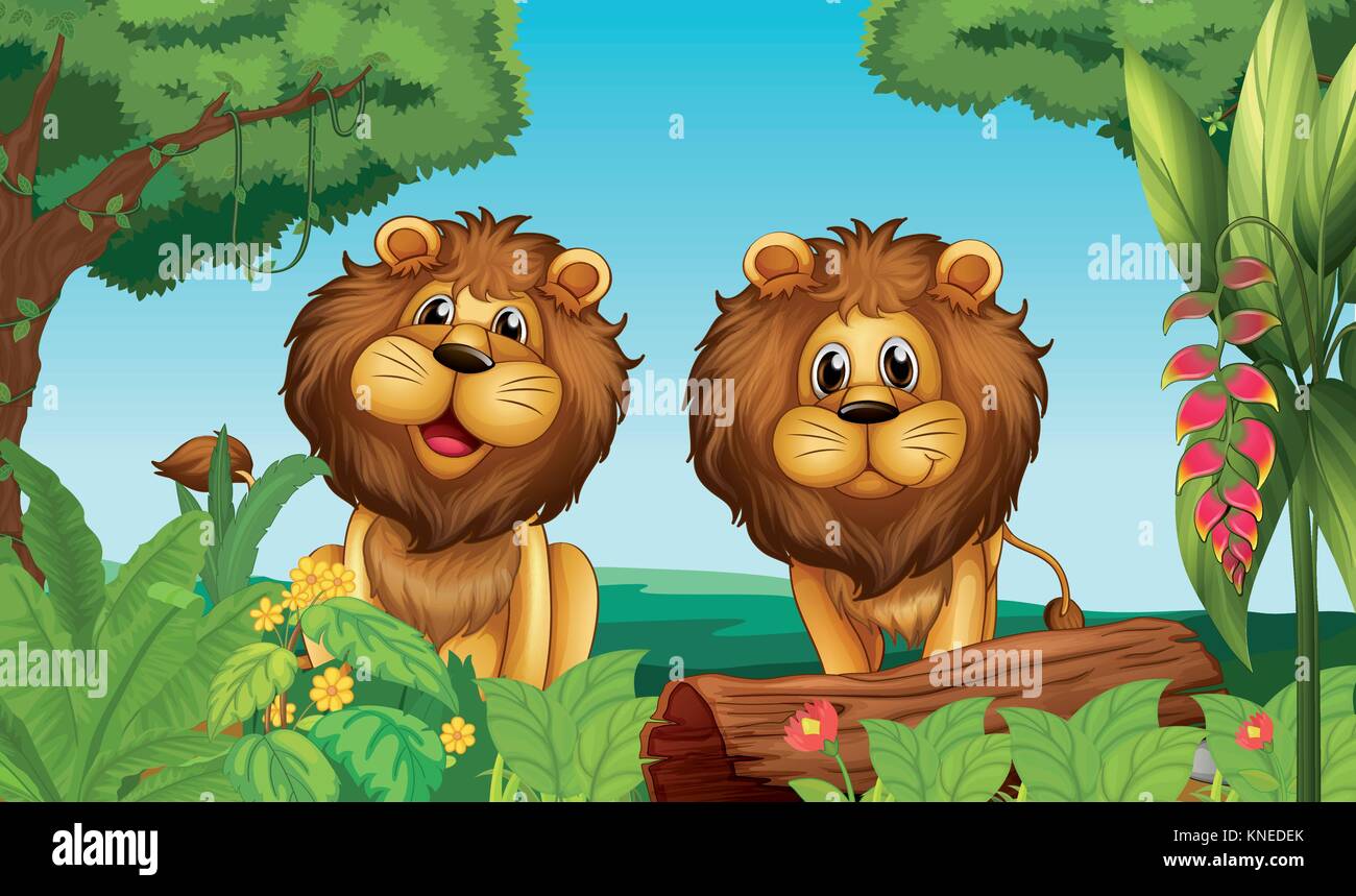 Illustration of two lions in the forest Stock Vector Image & Art - Alamy
