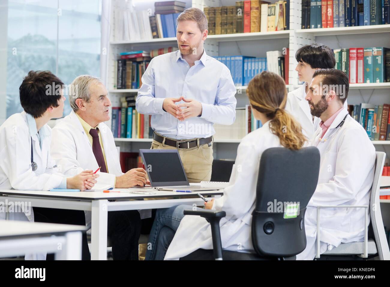 Salesman at doctors´ meeting, clinical session, Hospital, Donostia, San ...
