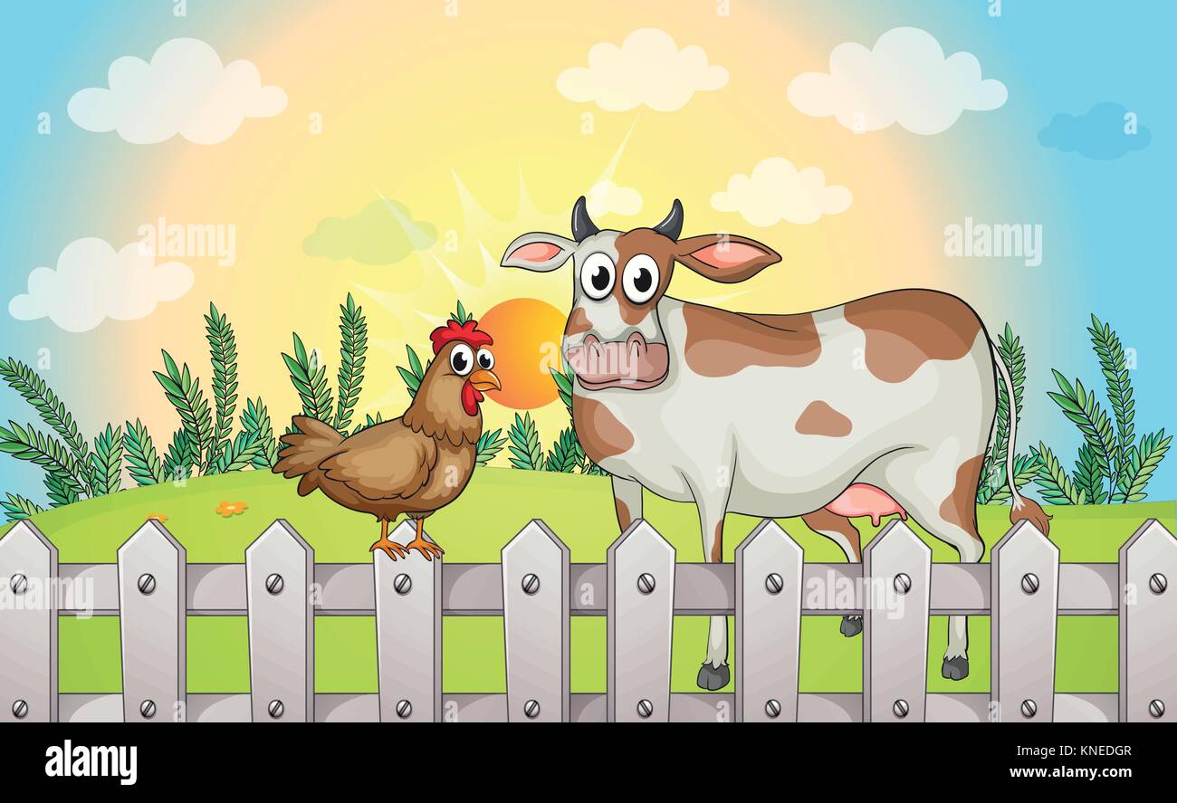 Illustration of a cow and a rooster Stock Vector Image & Art - Alamy
