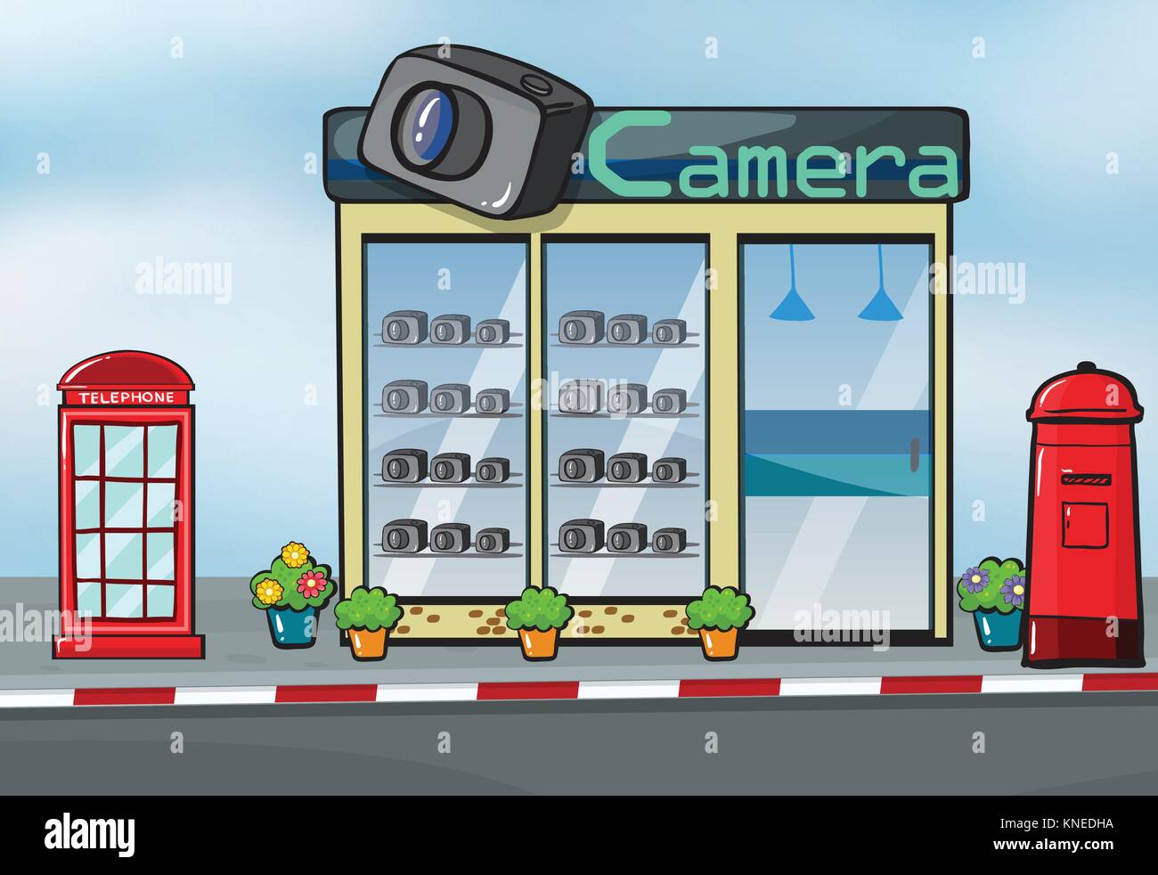 Illustration of a camera store, letterbox and callbox Stock Vector ...