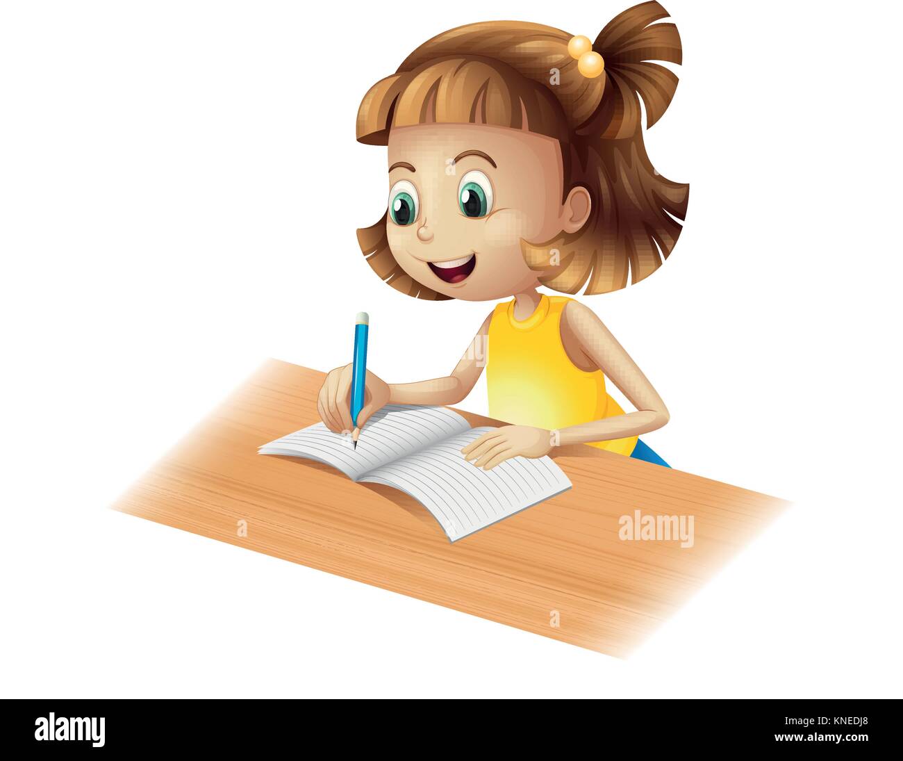 Illustration of a happy girl writing on a white background Stock Vector ...
