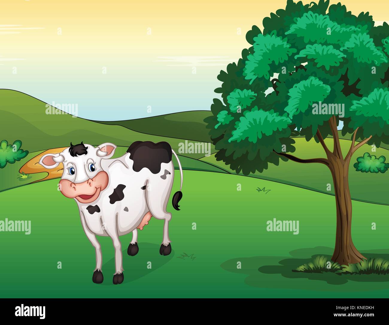 Illustration of a smiling cow in a beautiful nature Stock Vector Image ...