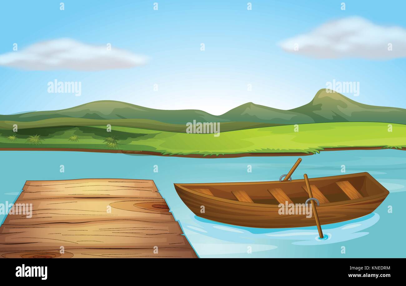 Wooden rowing boat on river Stock Vector Images - Alamy