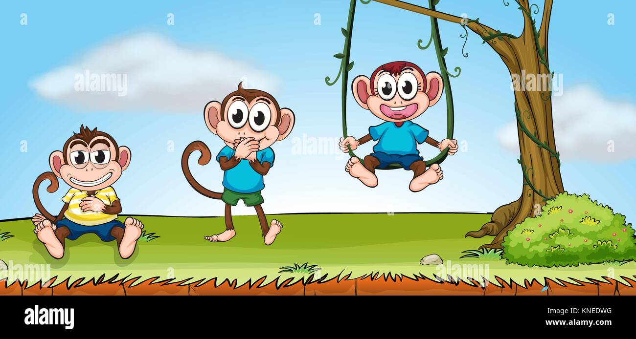 Illustration of three smiling monkeys Stock Vector Image & Art - Alamy