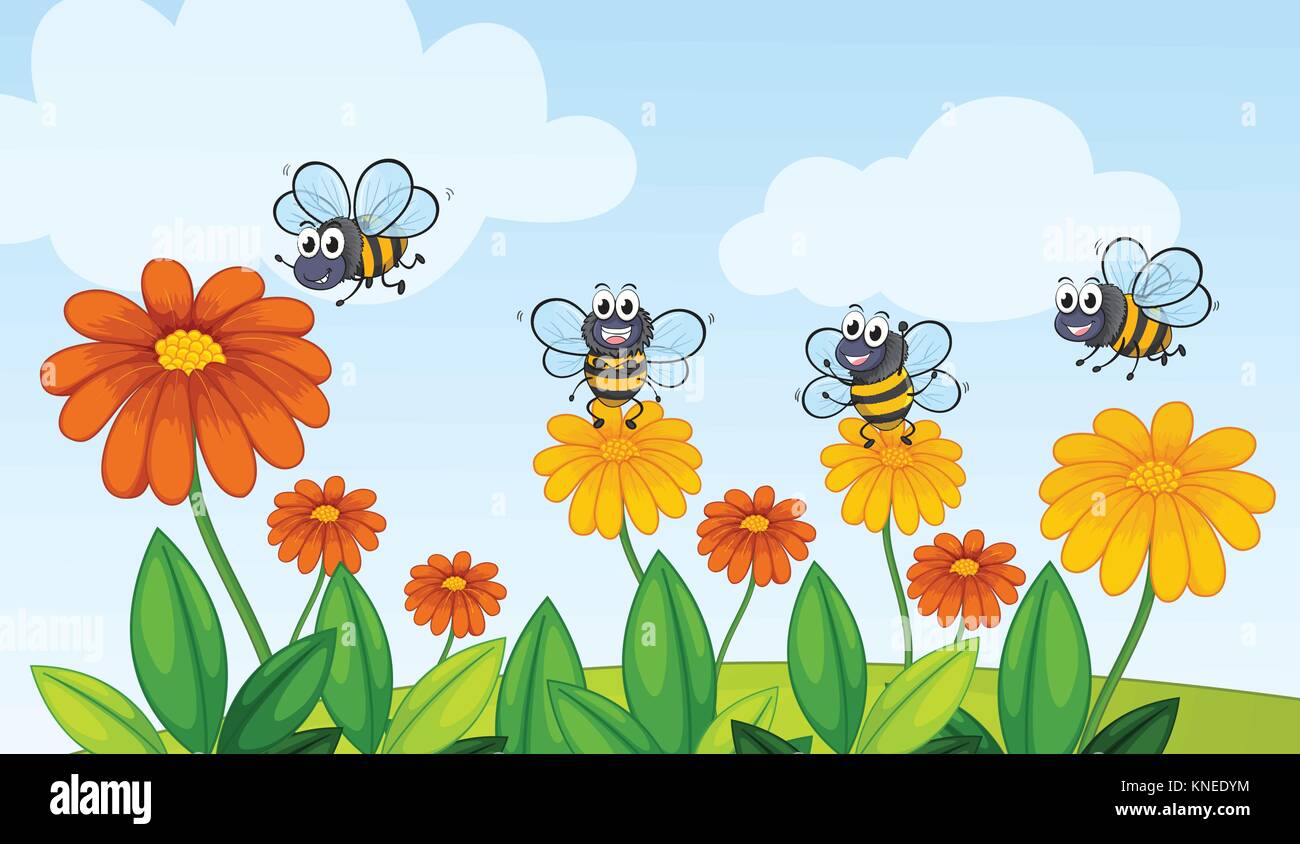 Illustration of a flying bees in beautiful nature Stock Vector Image ...