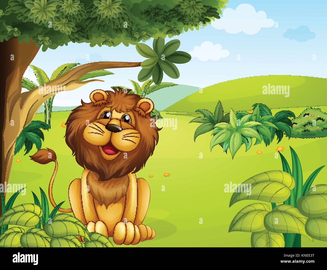 Illustration of a lion near the big tree Stock Vector Image & Art - Alamy