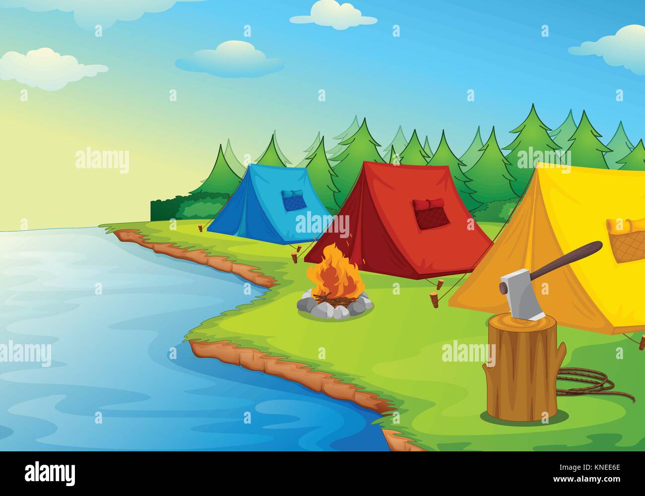 Illustration of camping near a river in the nature Stock Vector Image ...