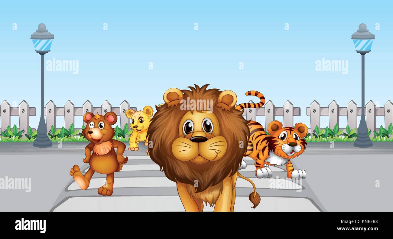 Illustration of wild animals in the road Stock Vector Image & Art - Alamy