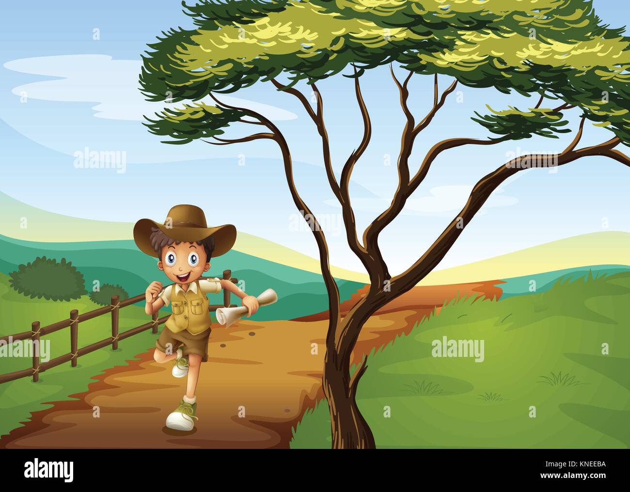 Illustration of a boy running in a beautiful nature Stock Vector Image ...