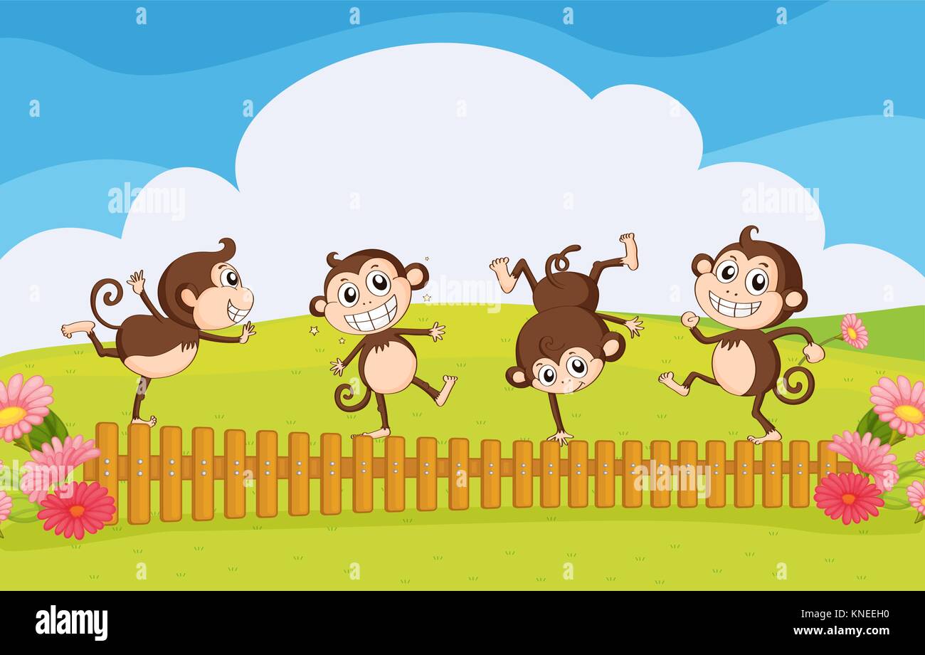 Illustration of monkeys playing in the garden Stock Vector Image & Art ...