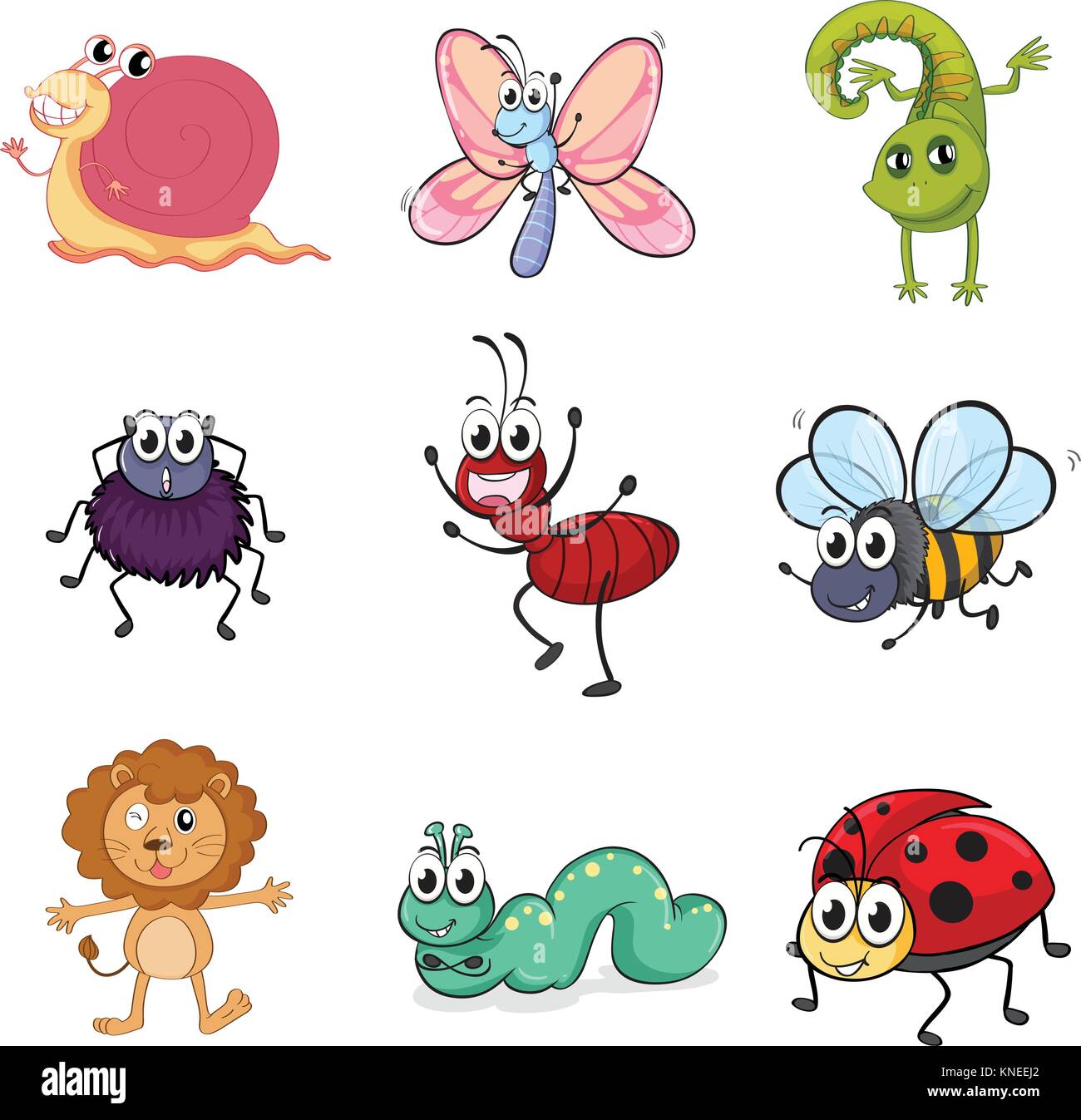 Illustration of colorful creatures on a white background Stock Vector ...