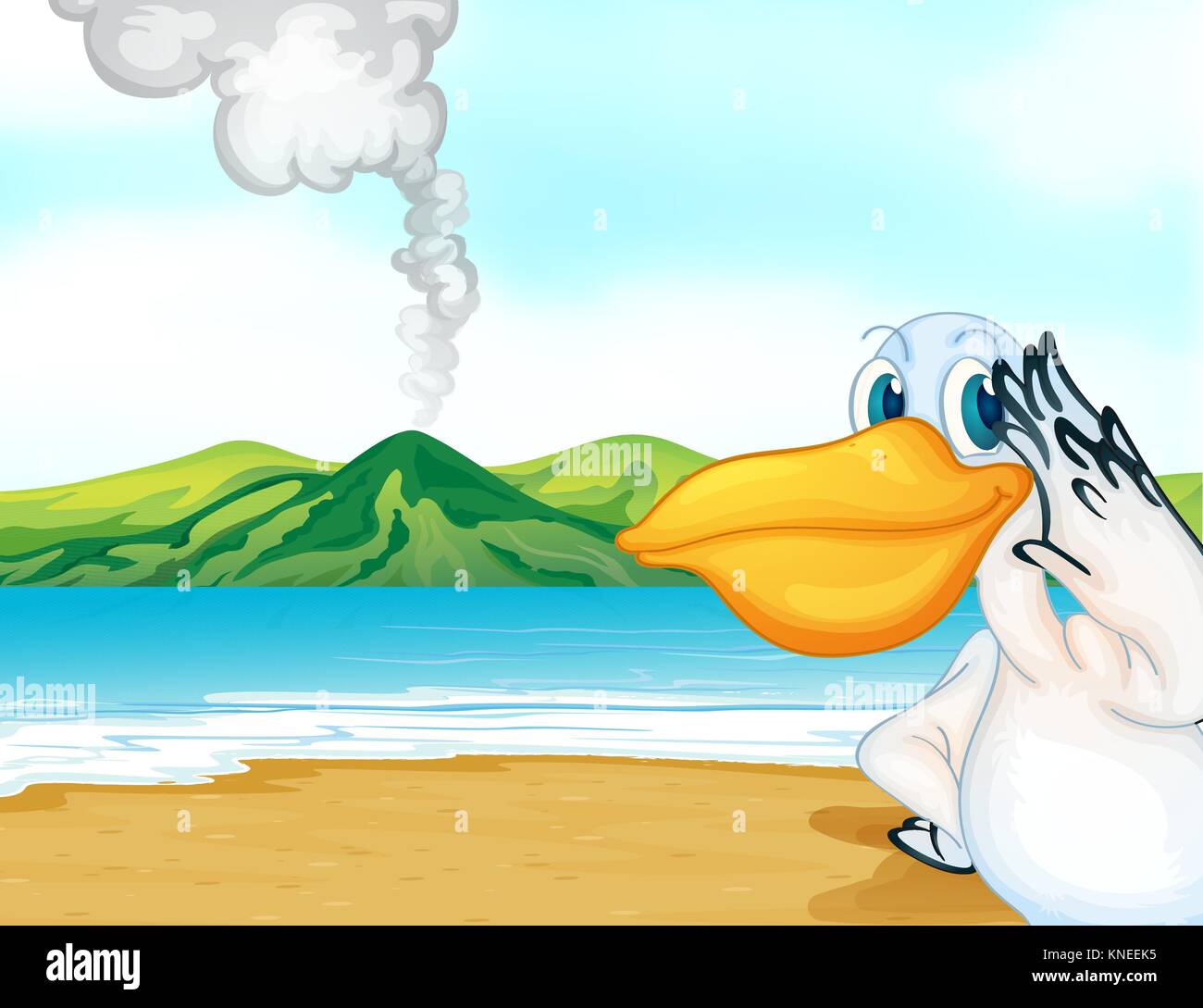 Illustration of a volcano beach and a bird Stock Vector Image & Art - Alamy